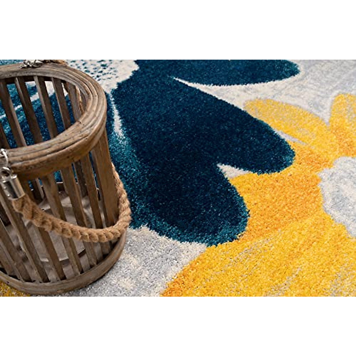 Ladole Rugs Contemporary Floral Pattern Area Rug Living Room Bedroom Entrance Hallway Carpet in Teal Yellow 5x8 (5'3" x 7'6" 160cm x 230cm) 5x7 8x10 9x12 2x10 4x6 feet