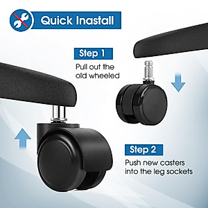 MaxGear 2" Office Chair Wheels Heavy Duty Replacement, Mute Rubber Rotating Desk Chair Caster Wheels, Safe for All Floors Including Hardwood, Universal Standard Stem Size Fits 99%, Set of 5