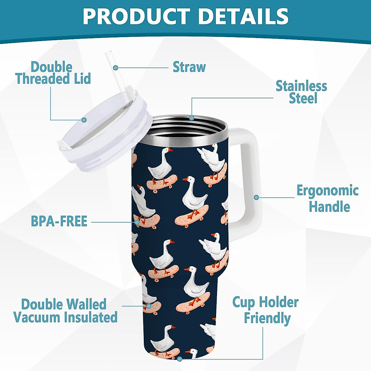 ARGTILDN 30 oz Tumbler Skateboard Goose Insulated Travel Mug with Handle and Straw Lid Stainless Steel Vacuum Coffee Cup Tea Beverage Container Water Bottles for Car Sports office