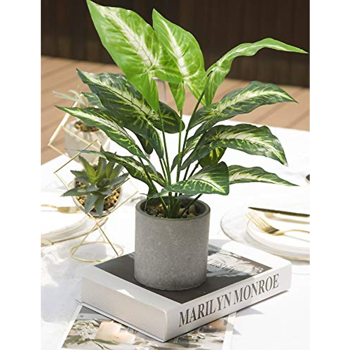 JC nateva 16" Small Fake Plants Artificial Potted Faux Plants for Office Desk Shelf Bathroom Home Decor