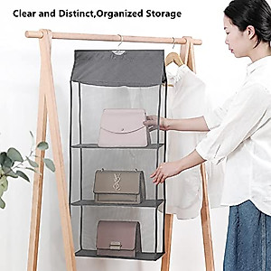 enloritas 2PCS Handbag Hanging Purse Organizer，Hanger Oxford Cloth Nonwoven Hanging Closet Storage Bag , Closet Organizer with 360 Degree Swivel Hook Foldable and Universal, Grey