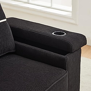 ERYE Modern Living Room Upholstered 3 Seater Sofa Couch Deep Seat Soft Corduroy Sofa&Couch with Storage Armrests, 2 Cupholders, Type-C and USB Charging Ports for Home, Apartment, Office