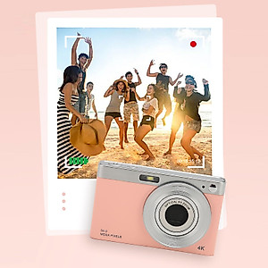 Digital Camera, 2.88 Inches IPS 4K Video Output 16X Zoom Digital Zoom Camera 50 MP for Travel (Pink)