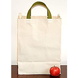 Turtlecreek Made in USA Cotton Canvas Reuseable Grocery Tote Bags - Short Green Handles - Regular Size - 4 Pack