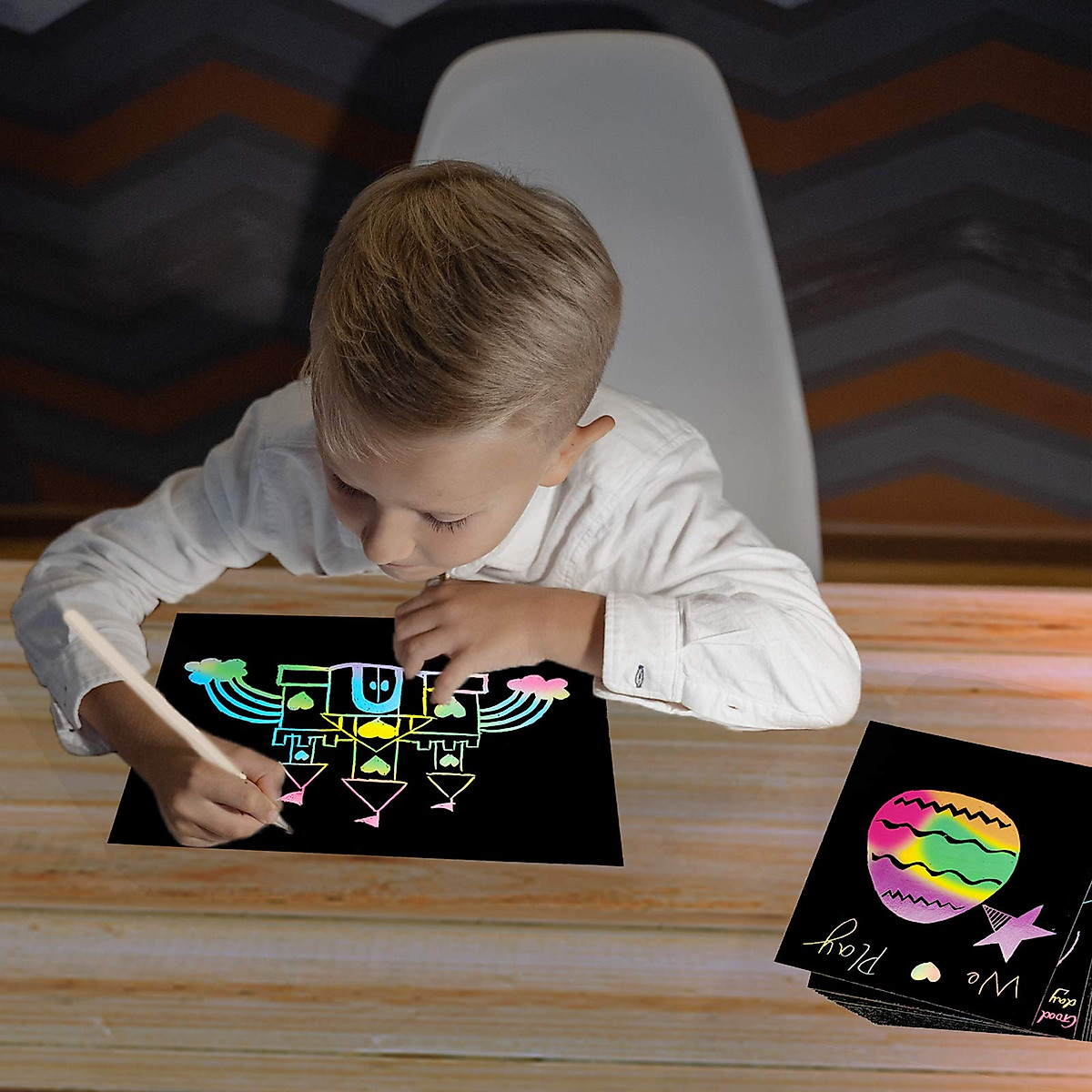 Scratch Paper Art Set for Kids Rainbow Magic Scratch Paper Off Crafts Supplies Kits for Children Girls Boys Black Scratch&Sketch Drawing Paper Sheet DIY Scratch Notebooks Easter Birthday Gift