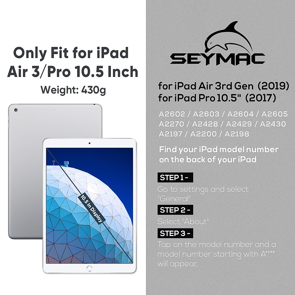 SEYMAC for iPad Air 3 Case 10.5'' for iPad Pro 10.5 Case, Heavy Duty Full-Body Shockproof Protective Case with Screen Protector, 360° Rotating Stand, Hand/Shoulder Strap for iPad Air 3rd Gen, Black