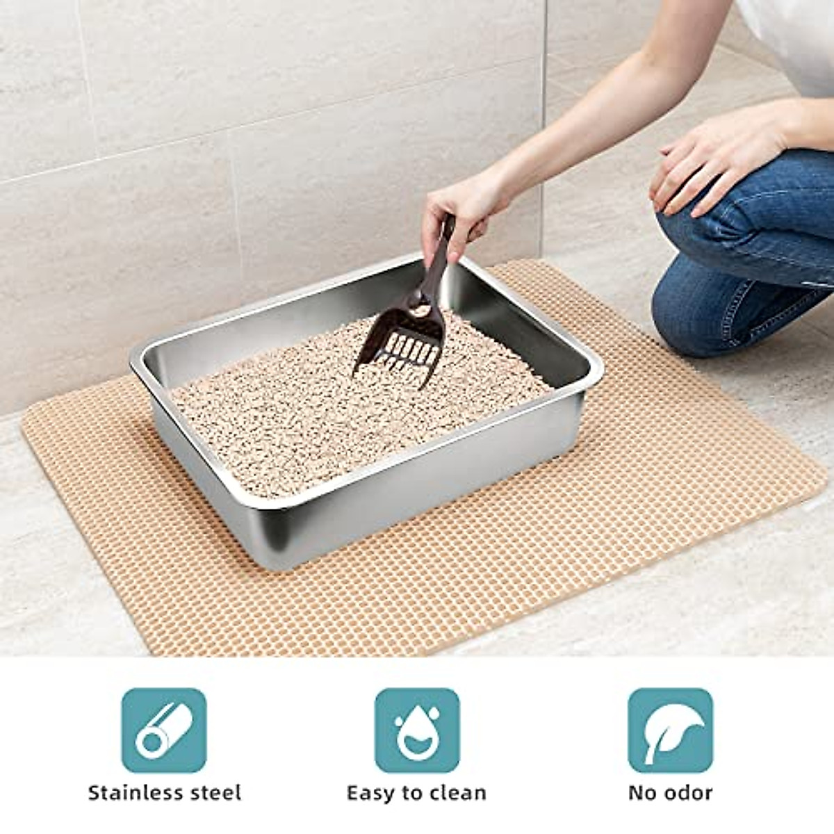 Stainless Steel Cats Litter Box, 4" Height Litter Box for Small Animals, Easy Entry, Easy to Clean, Non Stick Smooth Surface