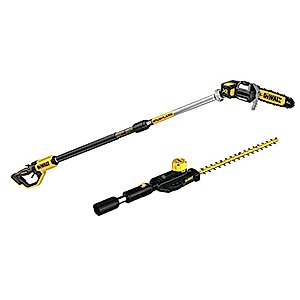 DEWALT 20V MAX* Pole Saw and Hedge Trimmer Attachment, 15-foot Reach, Brushless, Tool-Only (DCPS620B & DCPH820BH)