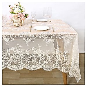 Fanqisi Ivory Lace Tablecloth 60x120 Inches Classic Wedding Lace Tablecloths Overlay Party Table Cover for Bridal Shower Reception Table Decoration