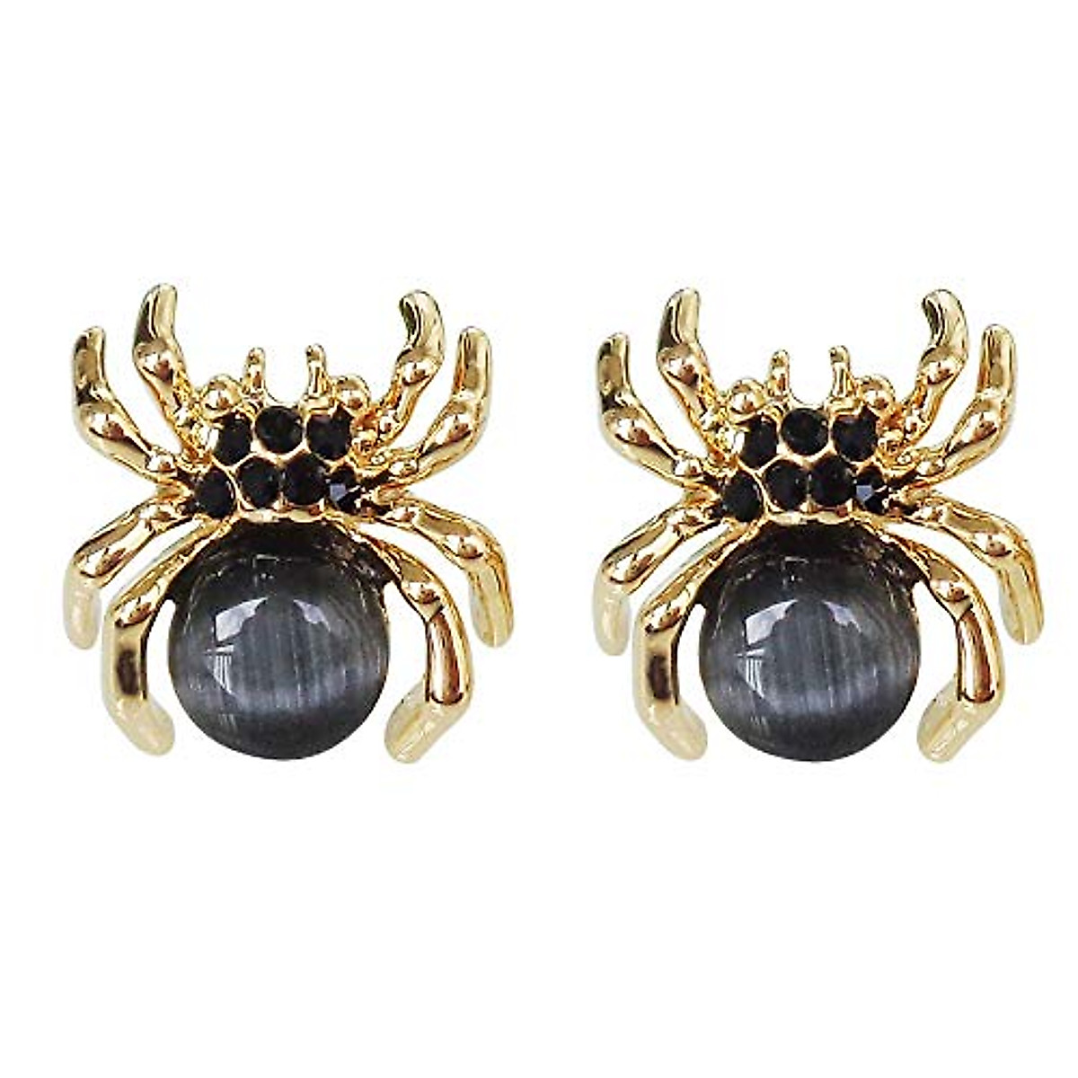 Navachi 18k Gold Plated Black Crystal Created-Opal Spider Ear Stud Az1294 Earrings