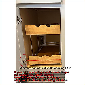 DINDON 2 Tier Pull Out Cabinet Organizer (11" W x 21" D) Slide Out Wood Shelf Organizers Double Tier Kitchen Wire Basket with Chrome Finish…