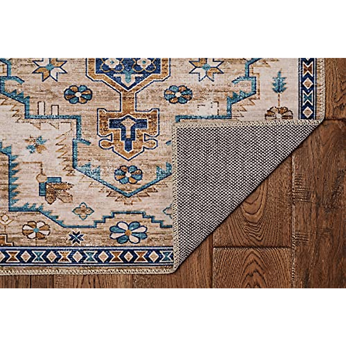 Linon The Anywhere Washable Rug Jones Ivory/Gold 3' X 5' Accent Rug