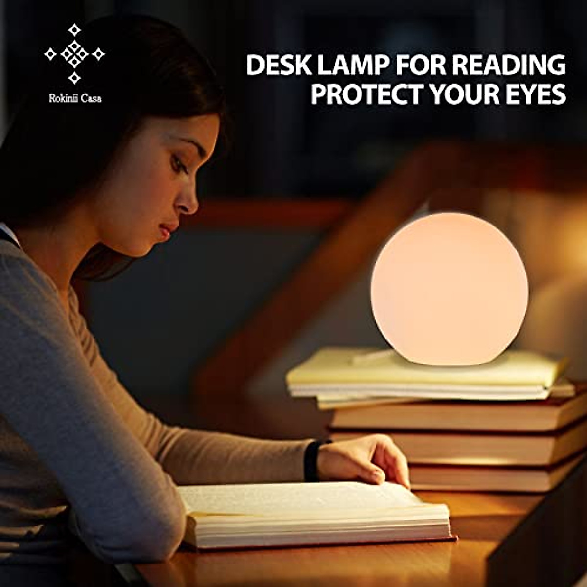 Rokinii Casa 7.8 Inch Ball Table Lamp with Glass Shade, Ball Light Bookshelf Lamp for Bedroom, Dorm, Office and Bedroom Bookshelf Reading Decoration, Without Bulb