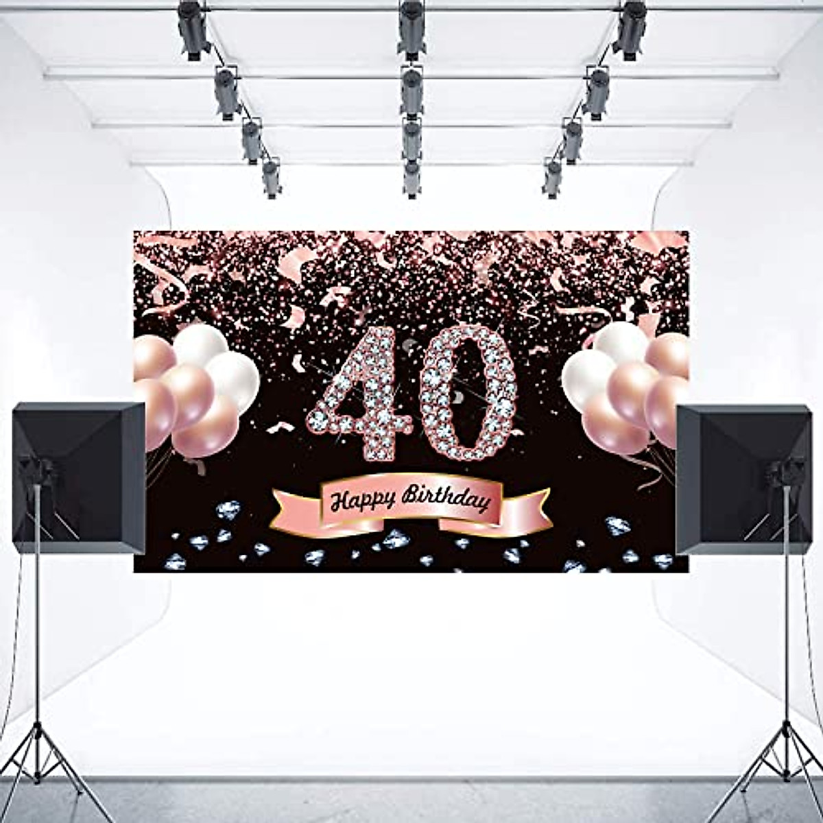 Trgowaul 40th Birthday Decorations for Women - Rose Gold Birthday Backdrop Banner, 40 Year Old Birthday Party Poster Decor, Happy 40th Birthday Party Decoration Photography Background 43.3"L x 70.8"W