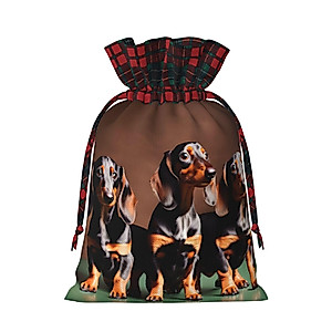 PULaif Dachshund Weiner Dog Christmas Drawstring Gift Bags, Large Size Christmas Bags For Gifts Party Favors, Xmas Gift Bags