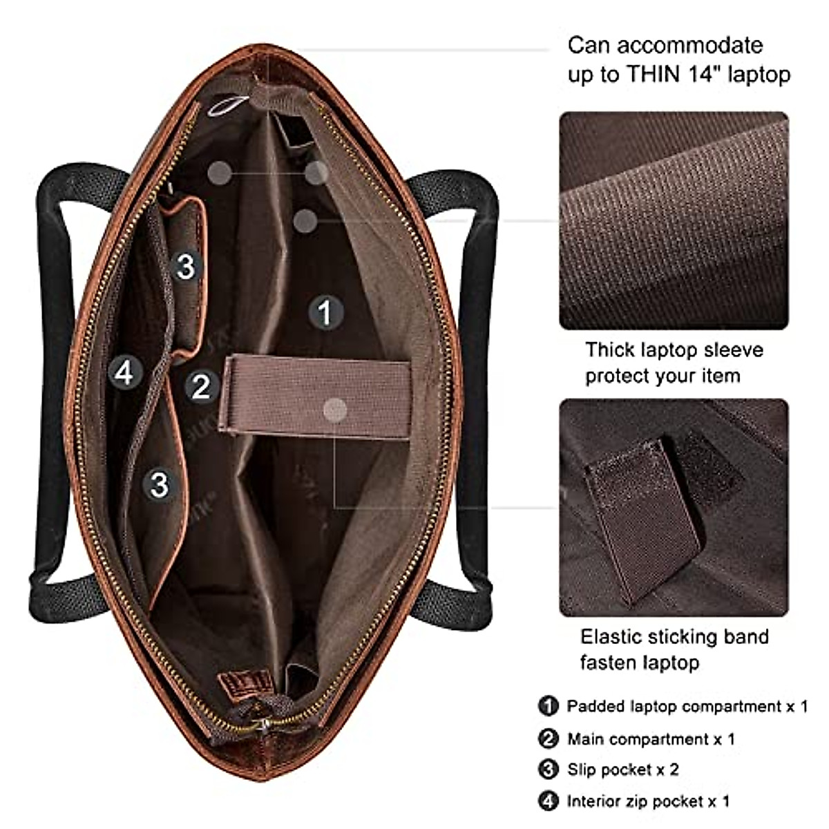 S-ZONE Vintage Genuine Leather Shoulder Bag Work Totes for Women Purse Handbag with Back Zipper Pocket Large