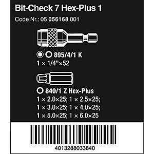 Wera - 5056168001 Tools 4013288033840 WERA Hex-Plus 8040-6 Check Sheet Metal Bit Set, MULTI