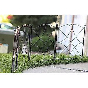 AshmanOnline Galvanized Garden Fence 24in x 10ft, Black (Set of 5) - Outdoor Metal Landscape Fencing Steel Wire Gate Border Edge Folding Patio Flower Bed Animal Barrier Section Edging.