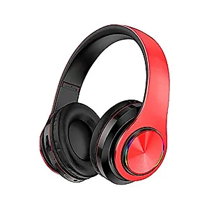 Niaviben Wireless Bluetooth Headphones Over Ear with Noise Cancelling Foldable 3 in 1 Multi-Functions Stereo Headset with RGB Breathing Light Red