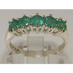 925 Sterling Silver Real Genuine Emerald Womens Eternity Engagement Ring - Size 6