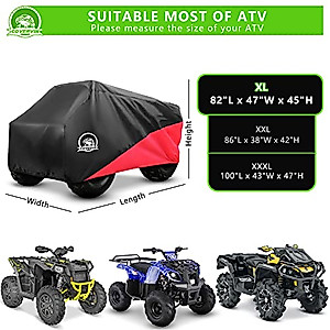 COVERVIN ATV Cover, Heavy-Duty Waterproof Oxford Fabric Protective 4 Wheeler Quad Cover Durable All-Weather, for 82-Inch Most Four-Axle Vehicles,Kawasaki Honda Polaris Yamaha (XL, Red)