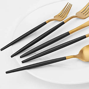 Matte Gold Silverware Set with black handle, Vanys 30 Piece Stainless Steel Cutlery Flatware Set, Kitchen Utensil Sets for 6, Tableware With Knife Spoons And Forks Set, Satin Finished Polished