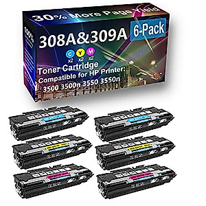 6-Pack (2C+2Y+2M) Compatible High Yield 308A (Q2671A Q2672A Q2673A) Toner Cartridge use for HP 3550n Printer