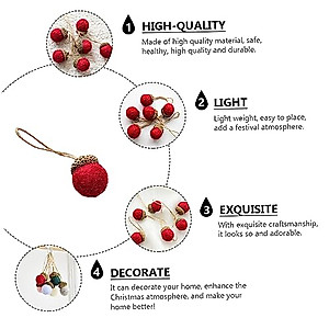 TOPPERFUN 12pcs Felt Pine Cones Christmas Hanging Pine Cone Pom Pom Ball Party Decorations Winter pinecones Fake Pine Cone Table Garland Xmas Tree Ornament red Acorn Decor Pompom Small Ball