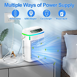Evaporative Air Cooler, PERKDS Portable Air Conditioner with Quiet, 3 wind speeds & 2 Cool Mist with Colorful Night Light, Mini AC Unit for Bedroom Room Car Office