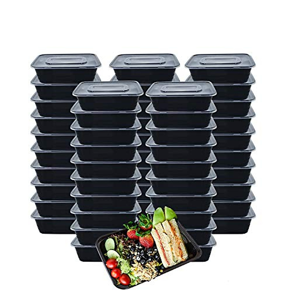 HOMEE Meal Prep Containers 50 Pack/ 26 oz Reusable Food Storage Containers Bento Lunch Box with Lids Made of Plastic, Stackable, Microwavable, Freezer and Dishwasher Safe Use