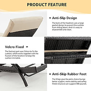 RYNSTO Patio Lounge Chair Rattan Chaise Lounge Chair with Adjustable Backrest Thickened Cushion, PE Rattan Steel Frame Outdoor Reclining Chaise for Patio Backyard Porch Garden Poolside, Khaki