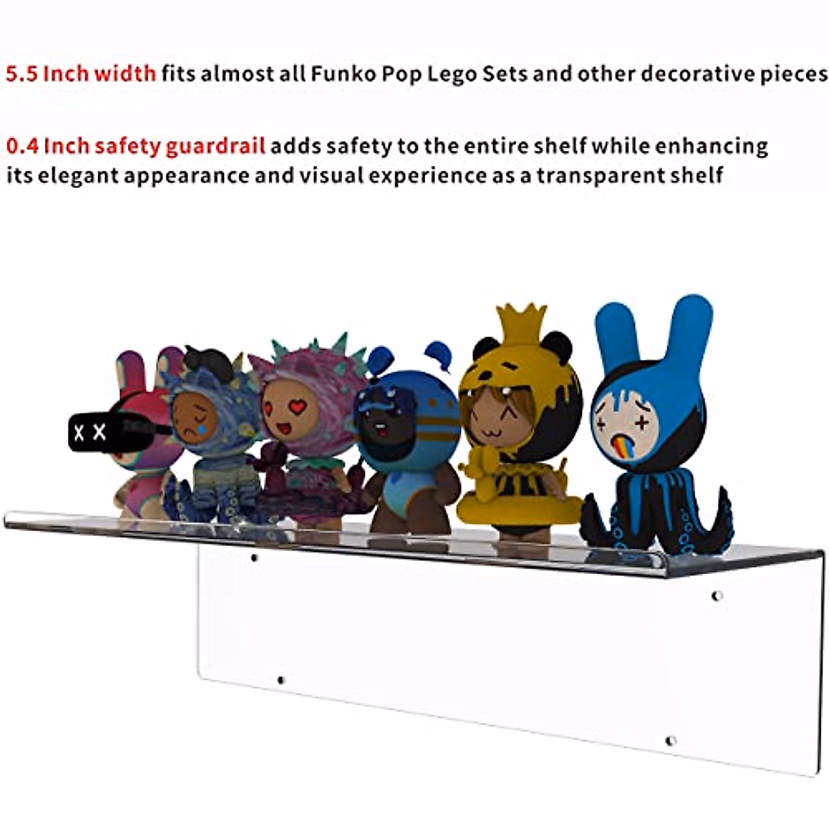 Invisible Acrylic Floating Wall Ledge Shelf,Modern Wall Mounted Floating Shelves for Bedroom Deco Living Room Hanging Shelving for Bathroom,Laundry Room,Small Shelf for Plant Lego Funko Pop,Set of 6