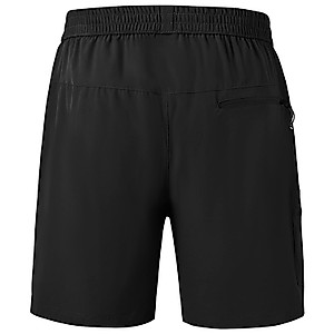 BGOWATU Men's Athletic Hiking Shorts Stretch Quick Dry Sports Gym Shorts with Zipper Pockets for Fishing Travel Black M