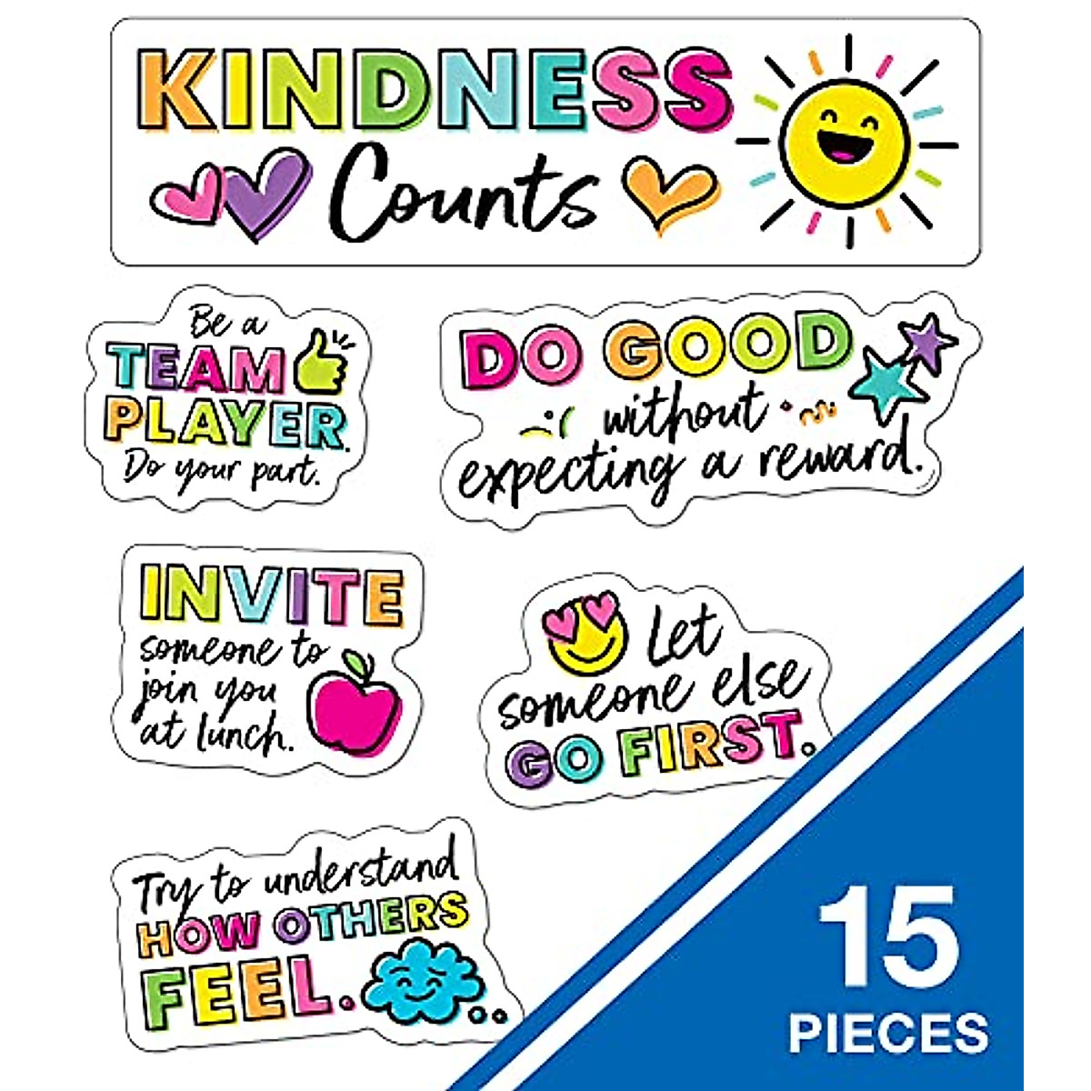 Carson Dellosa Kind Vibes Motivational Mini Bulletin Board Set—Kindness Counts Header with Inspirational Messages, Homeschool or Classroom Decor (15 pc)