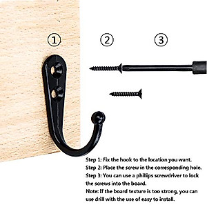 36 Pieces Coat Hooks Wall Mounted Robe Hook Single Coat Hanger No Scratch and 72Pieces Screws Black (Black)