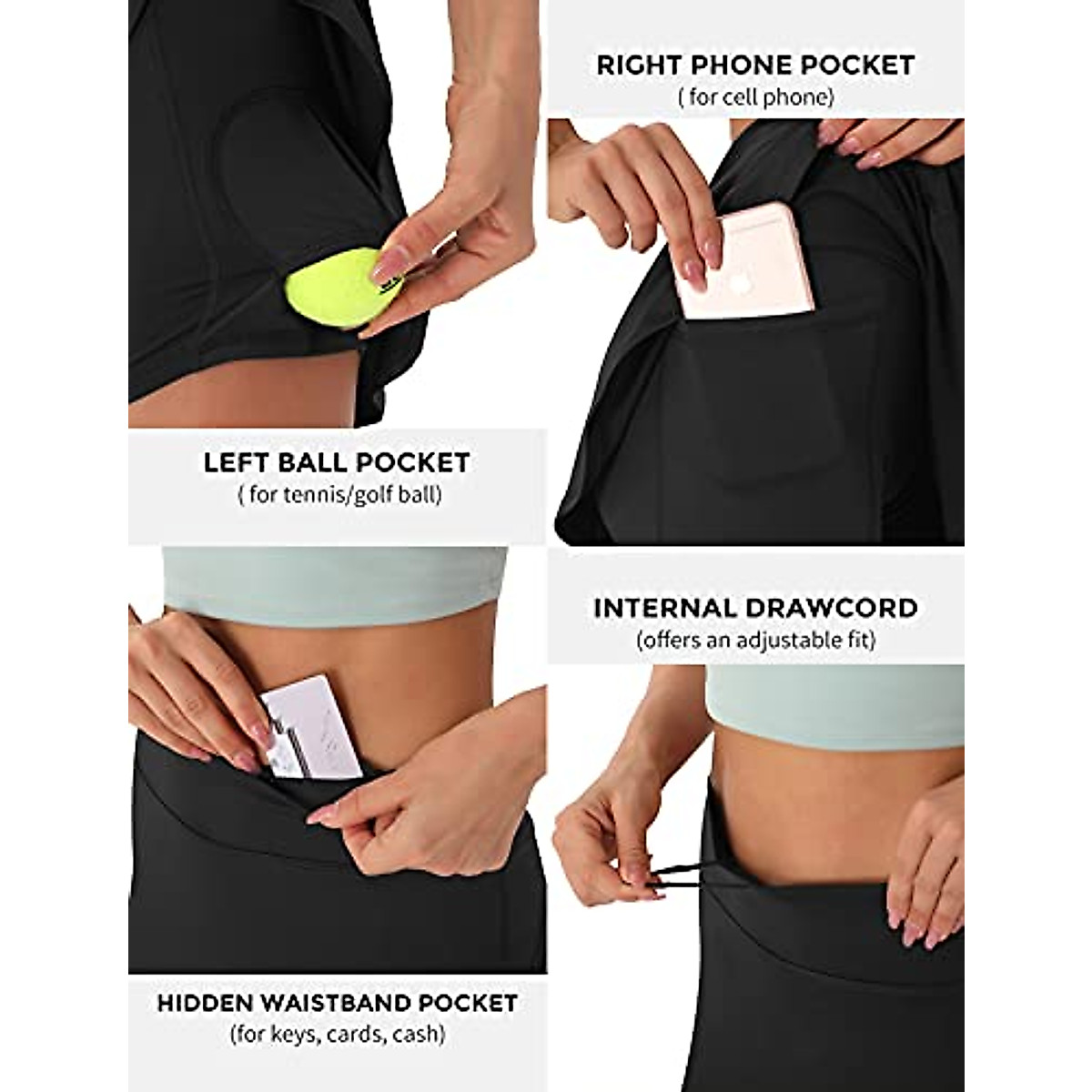 PERSIT Womens Tennis Golf Skirts Athletic Pleated High Waisted Skorts with Pockets for Workout Sports Running - Black - M