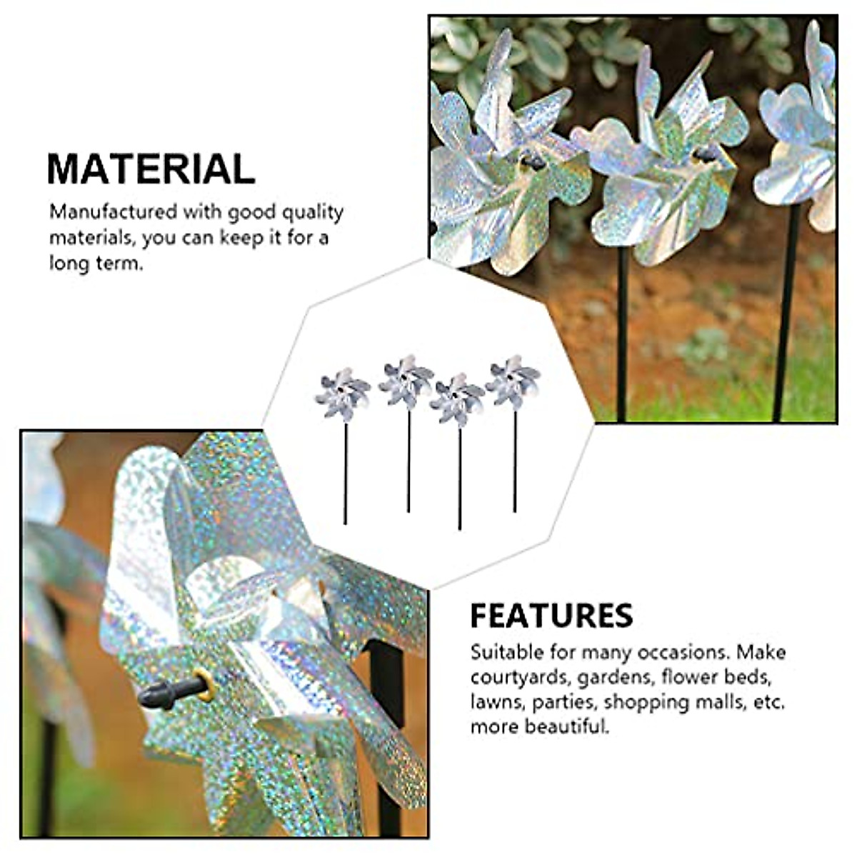 generic 4pcs Reflective Pinwheels Birds Deterrent Bird Devices Bird Windmill High Reflection Pinwheels Bird to Keep Bird, Pigeons, Seagulls Away Garden