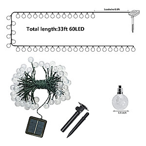 Solar Garden Lights 35FT 60LED Crystal Globe Solar String Lights, 8 Modes Waterproof String lights Outdoor, Solar Lights Outdoor for Garden,Yard,Patio,Wedding,Home party,Christmas,Decoration. (White)
