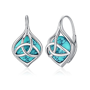 BDL Celtic Knot Genuine Turquoise Leverback Earrings Sterling Silver Dangle Drop Jewelry for Women