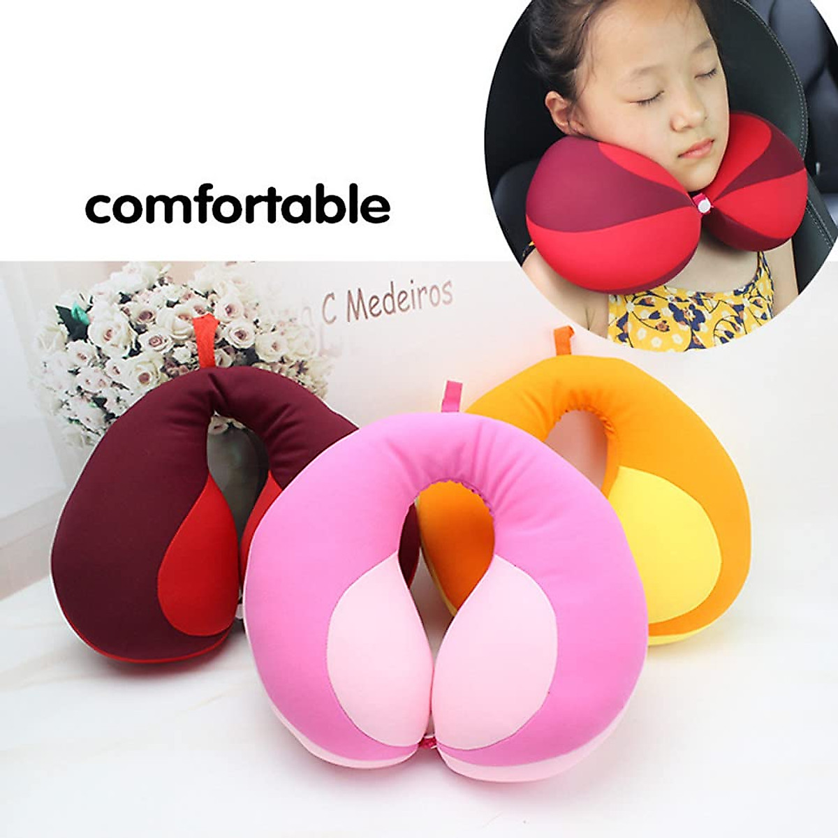 Neck Pillow Kids Travel Pillow Head Support Pillow Cute Cozy U Shape Neck Pillow for Car Seat Airplanes Train Soft Chin Neck Support Pillow Stroller Pillow Neck Protection for Boys Girls 5-12 Years