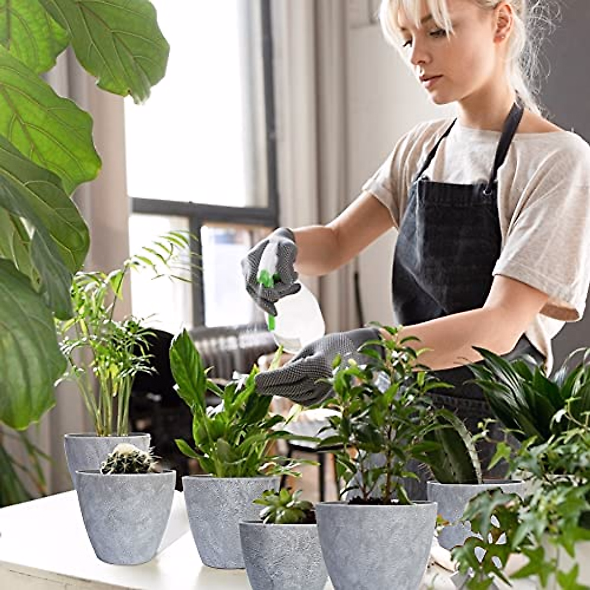 Plant Pots, 6pcs 7.5/6.5/5.8/5/4.2/3.6 Inch Planters Flower Pots with Drainage Hole, Modern Decorative Planter for Indoor Outdoor Plants, Succulents, Flowers & Cactus, Perfect for Home Bedroom Garden