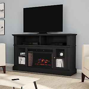 59-Inch Long Electric Fireplace TV Stand Entertainment Center Console with Remote, LED Flames, Adjustable Heat by Northwest (Black)