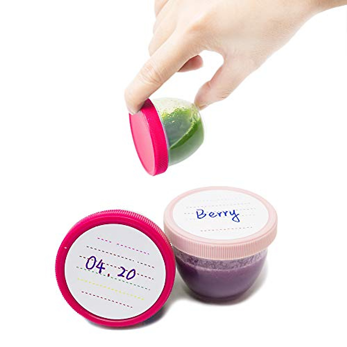 Youngever 18 Sets Baby Food Storage, 2 Ounce Baby Food Containers with Lids, 9 Pink Colors, with Lids Labels