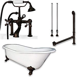 Cambridge Plumbing ST67-463D-6-PKG-ORB-7DH Cast Iron Slipper Claw foot Tub 67" X 30" Package With Six" Deck Mount Risers