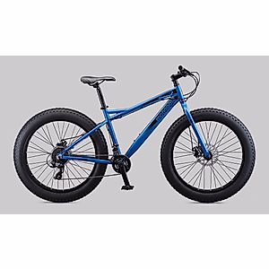 Mongoose Juneau Men and Womens Fat Tire Mountain Bike, 26x4-Inch Big Fat Wheels, 16-Speed Trigger Shifters, Adult Aluminum Mountain Frame, Blue