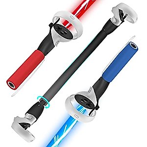 Vakdon 2-in-1 Beat Saber Handles Compatible with Oculus/Meta Quest 2 Controller Accessories for Playing Beat Saber Supernatural Games, Handle Extension Long Stick to Enhance VR Gaming Experience