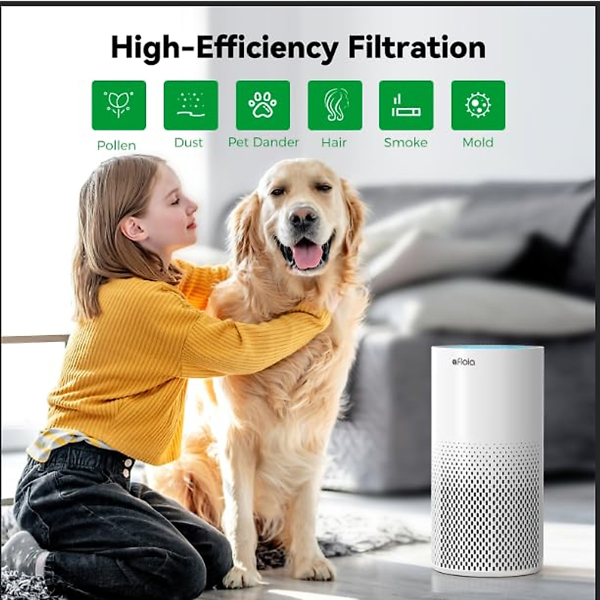 Afloia Air Purifiers for Home Large Room Up to 1076 Ft² with Smart WiFi White, 2 Packs Afloia Pet Allergy Filter