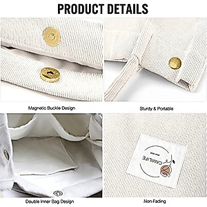 Thicken Corduroy Totes Bag Large Capacity Handbags Shoulder Bags Cord Tote Bag for Women Casual Bag for Work School Daily (Beige-CF)