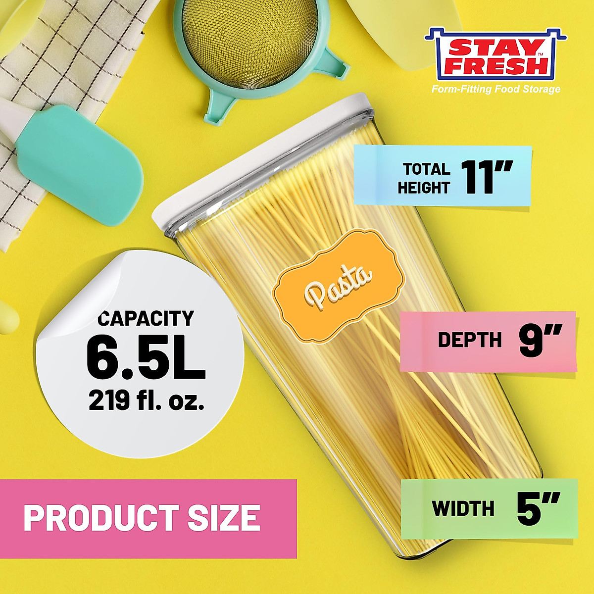 Kitchen Discovery Flour or Sugar Container with Lid and Spoon Airtight 6.5L Food Storage Container Also Retains Freshness of Cereal, Snacks and Coffee – Multipurpose Storage with Spoon