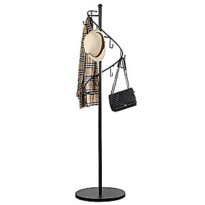 MyGift 5.5 Foot Modern Matte Black Metal Spiral Garment Rack with 10 Hooks, Freestanding Clothing Hanger Organizer Display for Coats, Bags, and Scarves